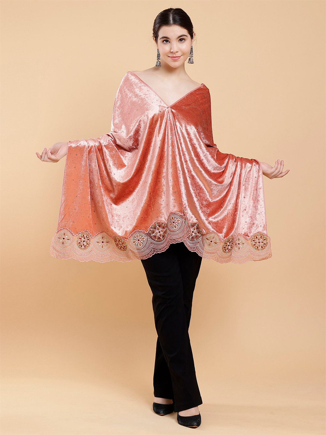 Buy Moda Chales Ethnic Motifs Embroidered Velvet Stole - Stoles for ...