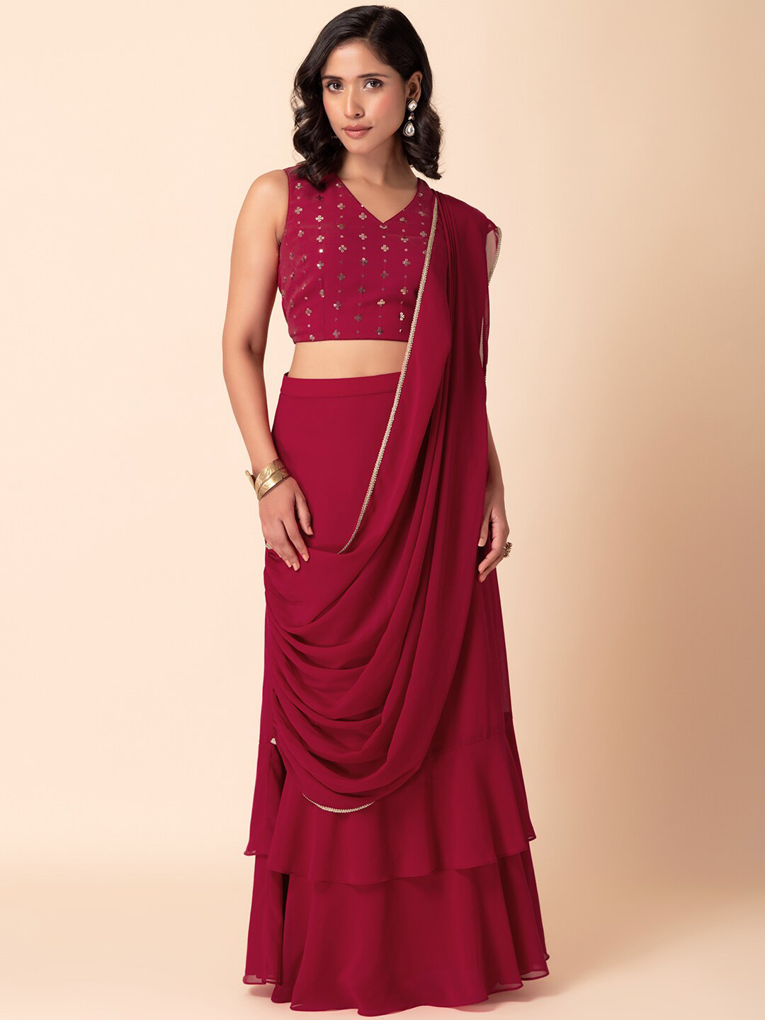 Buy INDYA Ruffled Ready To Wear Saree - Sarees for Women 25759894 | Myntra