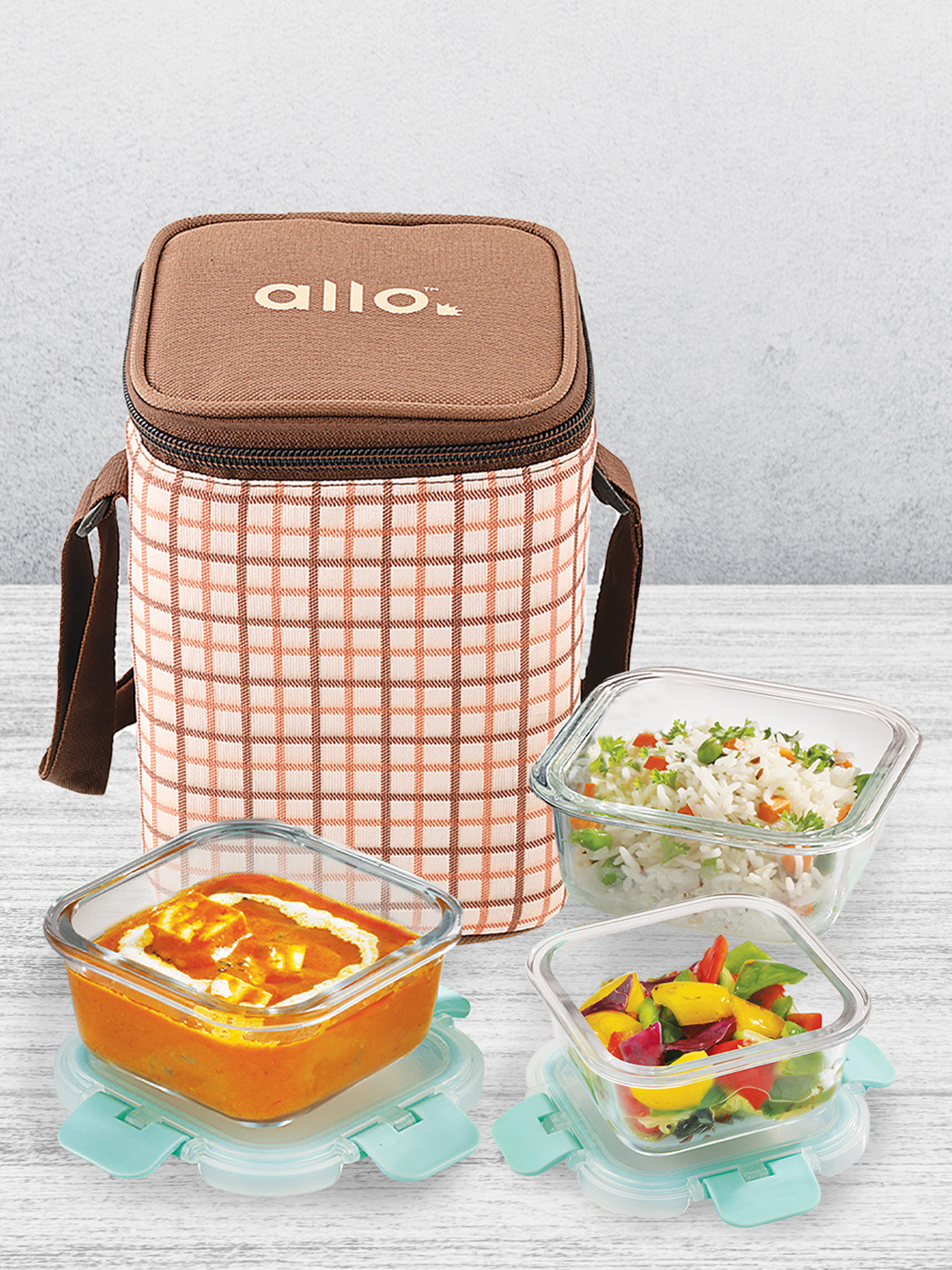 Buy Allo Microwave Safe Borosilicate Glass Lunch Box With Cocoa Brown ...