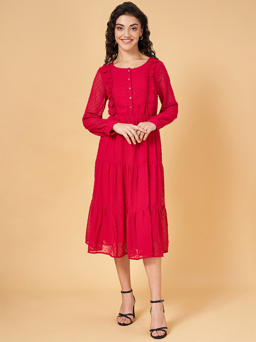 Buy YU By Pantaloons Self Design Gathered Pure Cotton Fit & Flare Midi ...