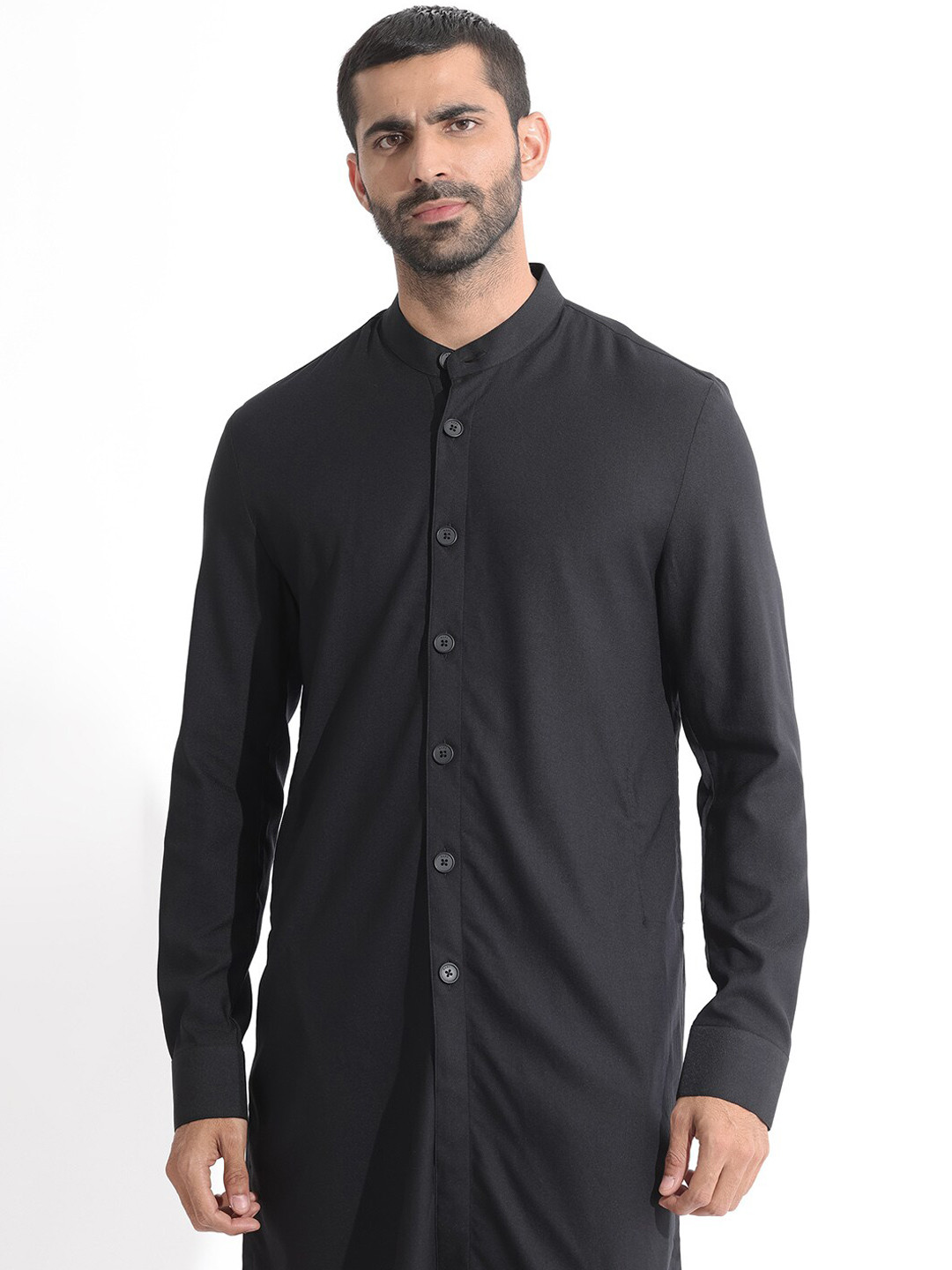 Buy RARE RABBIT Band Collar Cotton Straight Kurta - Kurtas for Men ...