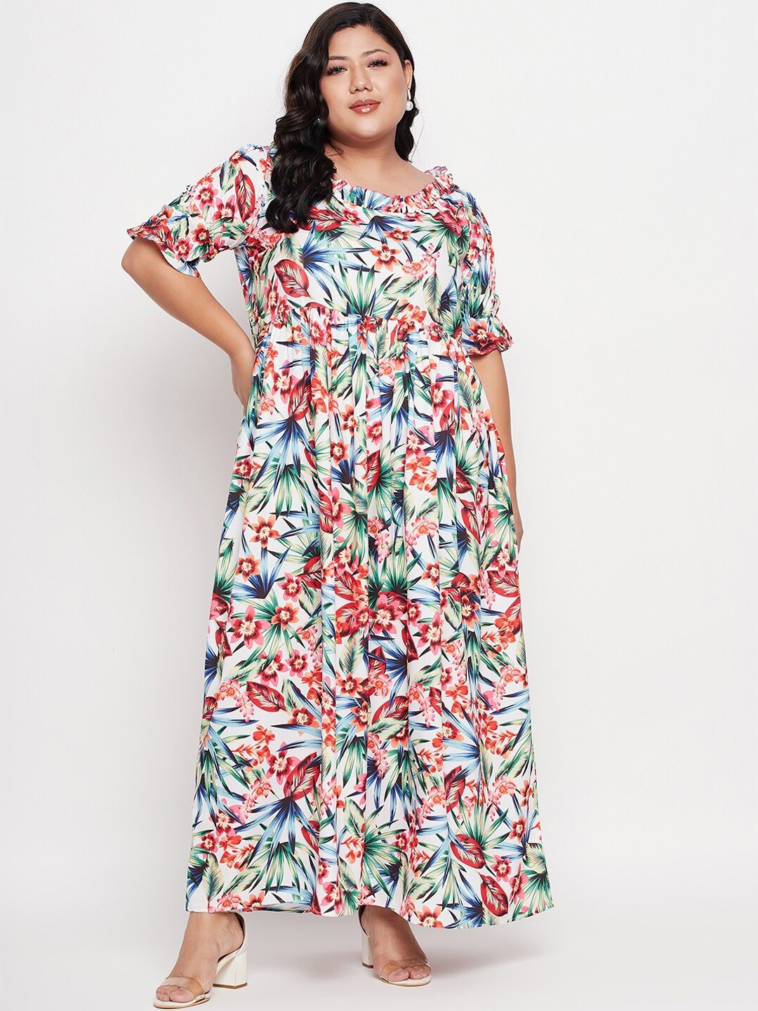 Buy Nabia Plus Size Floral Printed Puff Slevees Maxi Dress Dresses