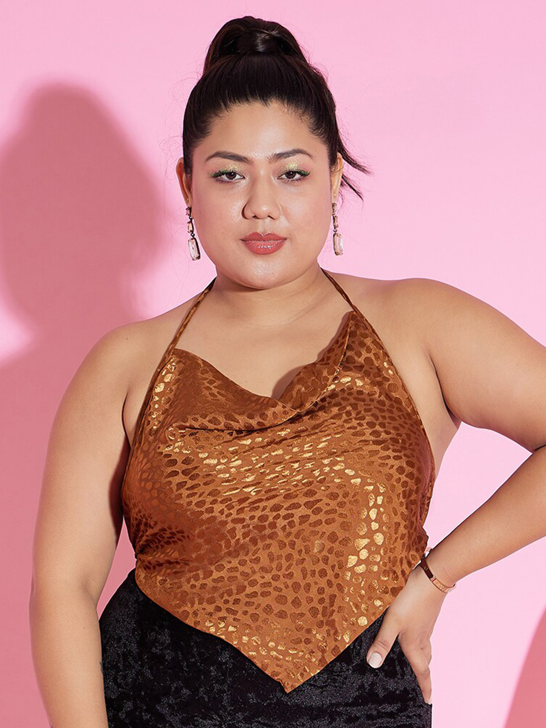 Buy Berrylush Curve Plus Size Brown Animal Printed Styled Back Top ...