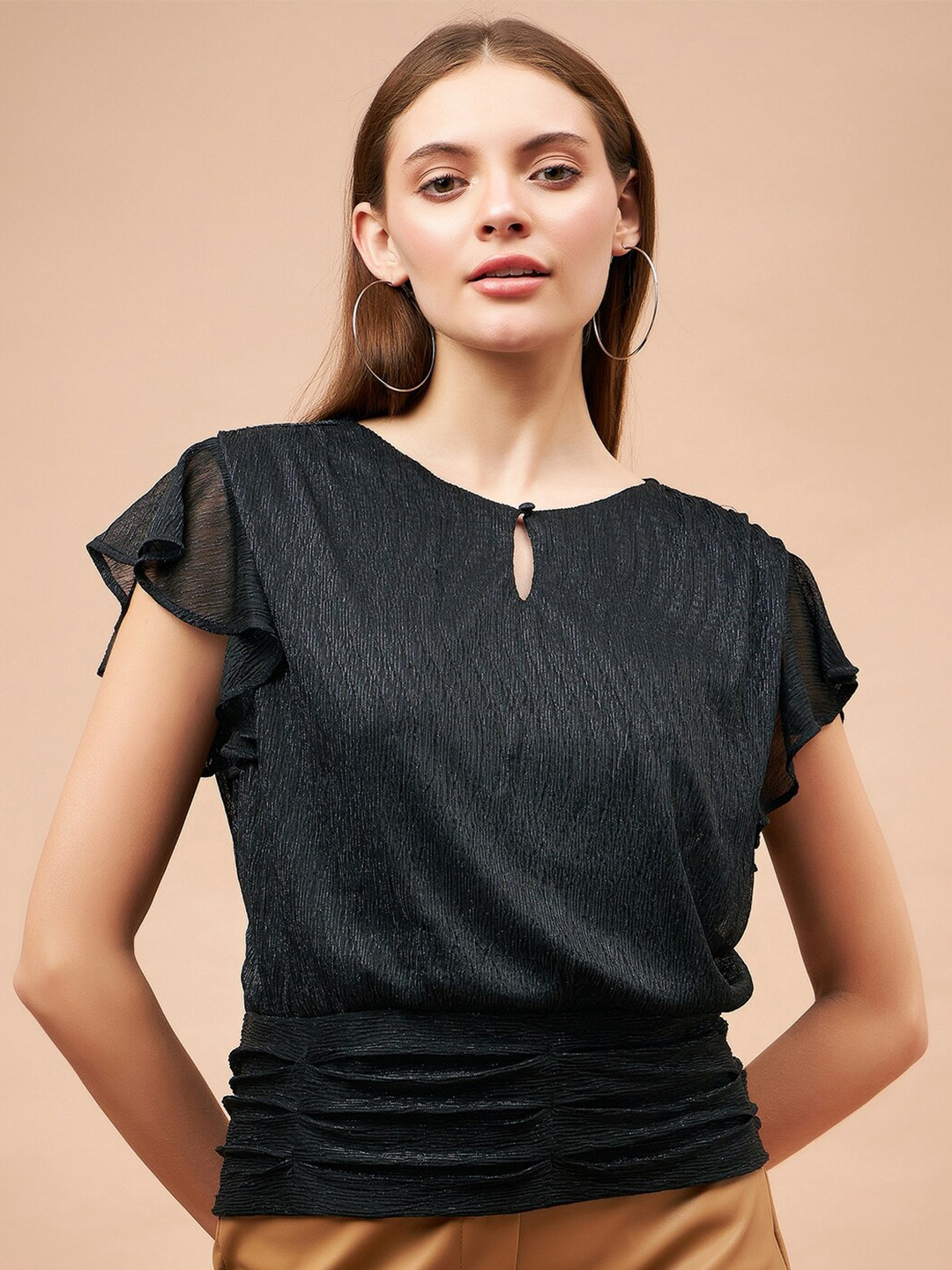 Buy Gipsy Keyhole Neck Flutter Sleeve Blouson Top - Tops for Women ...