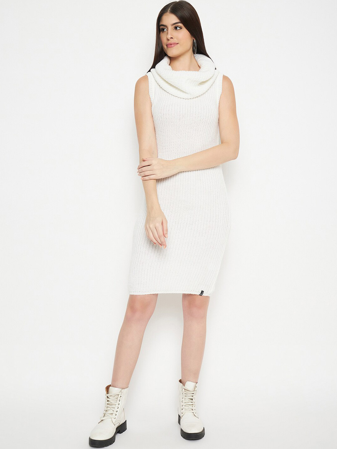 Buy CREATIVE LINE Self Design Cowl Neck Woollen Bodycon Dress - Dresses ...