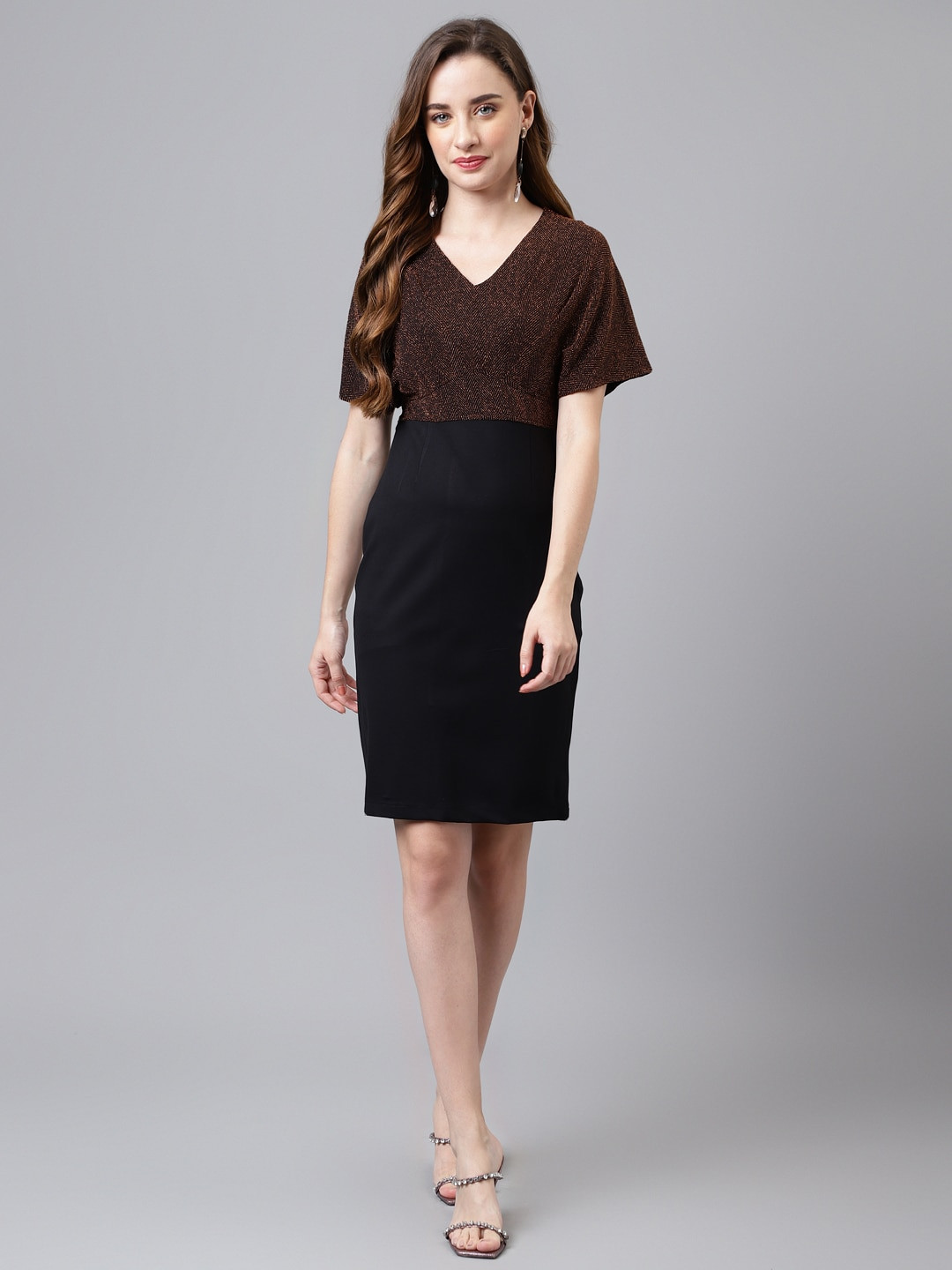 Buy Latin Quarters Embellished V Neck Flared Sleeves Sheath Party Dress ...