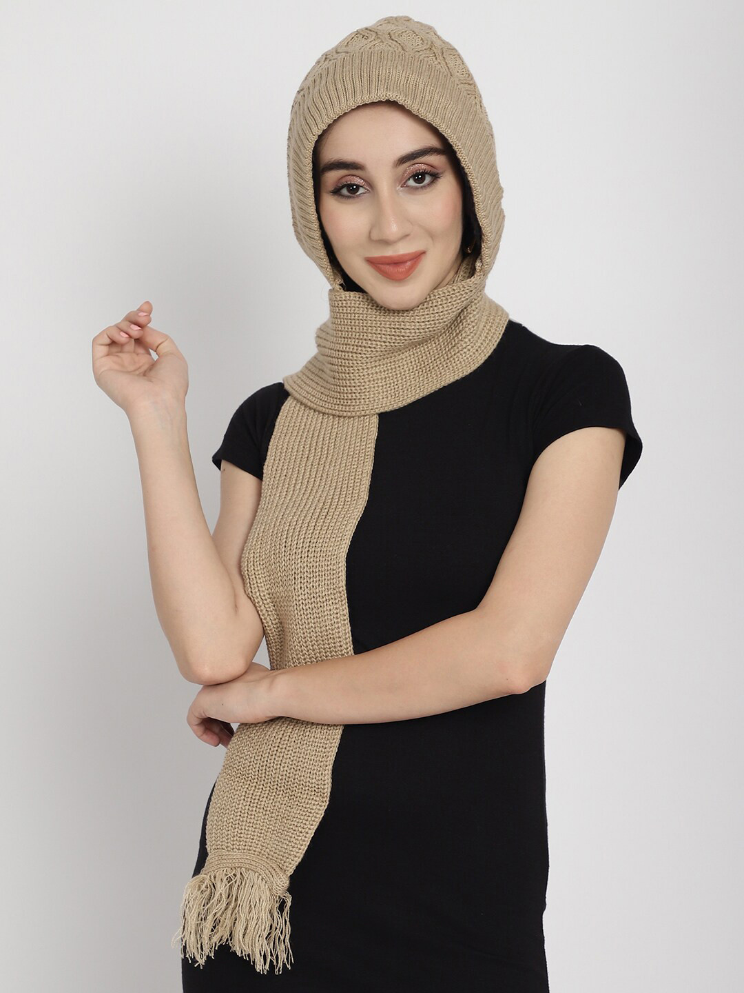 Buy ELLIS Self Design Acrylic Beanie Cap With Attached Muffler - Caps ...