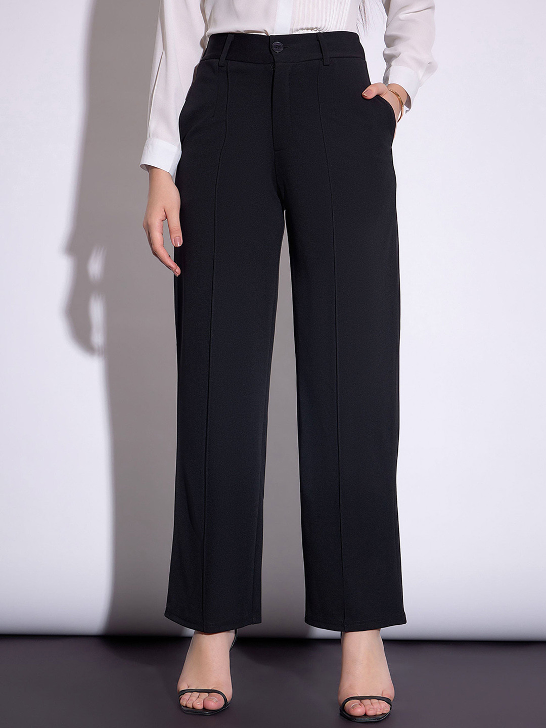 Buy SASSAFRAS Worklyf Women Formal Parallel Trousers - Trousers for ...