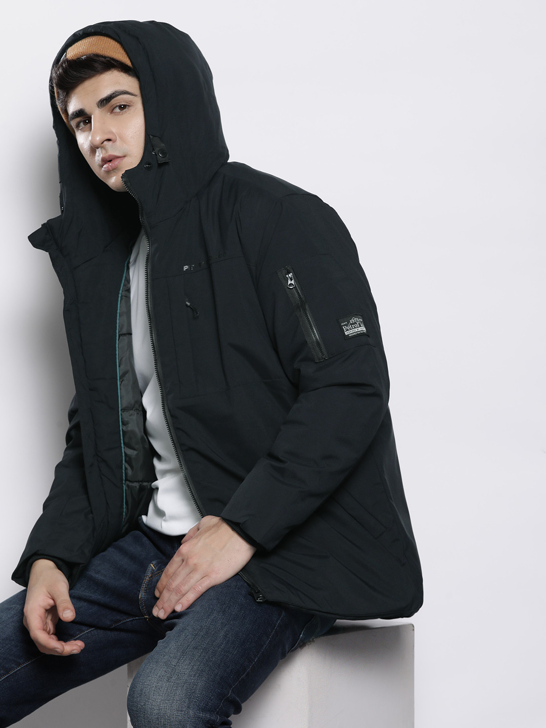 Buy Petrol Hooded Padded Jacket - Jackets for Men 25779868 | Myntra