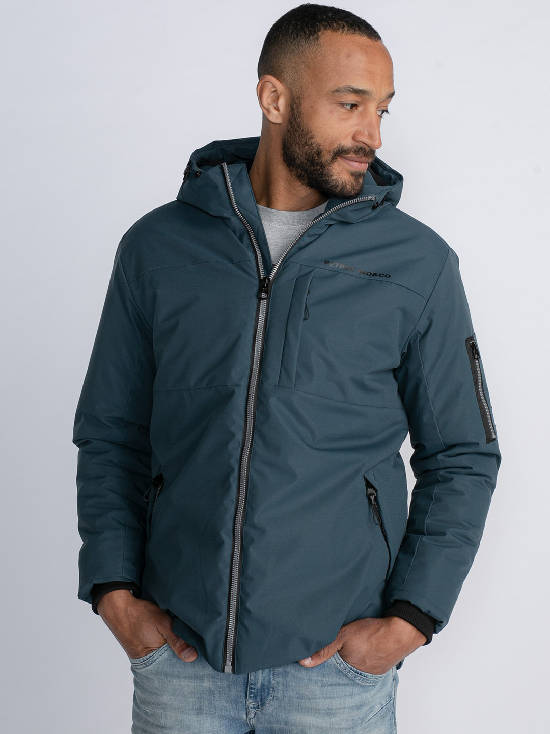 Buy Petrol Zipper Pockets Detailed Hooded Padded Jacket - Jackets for ...