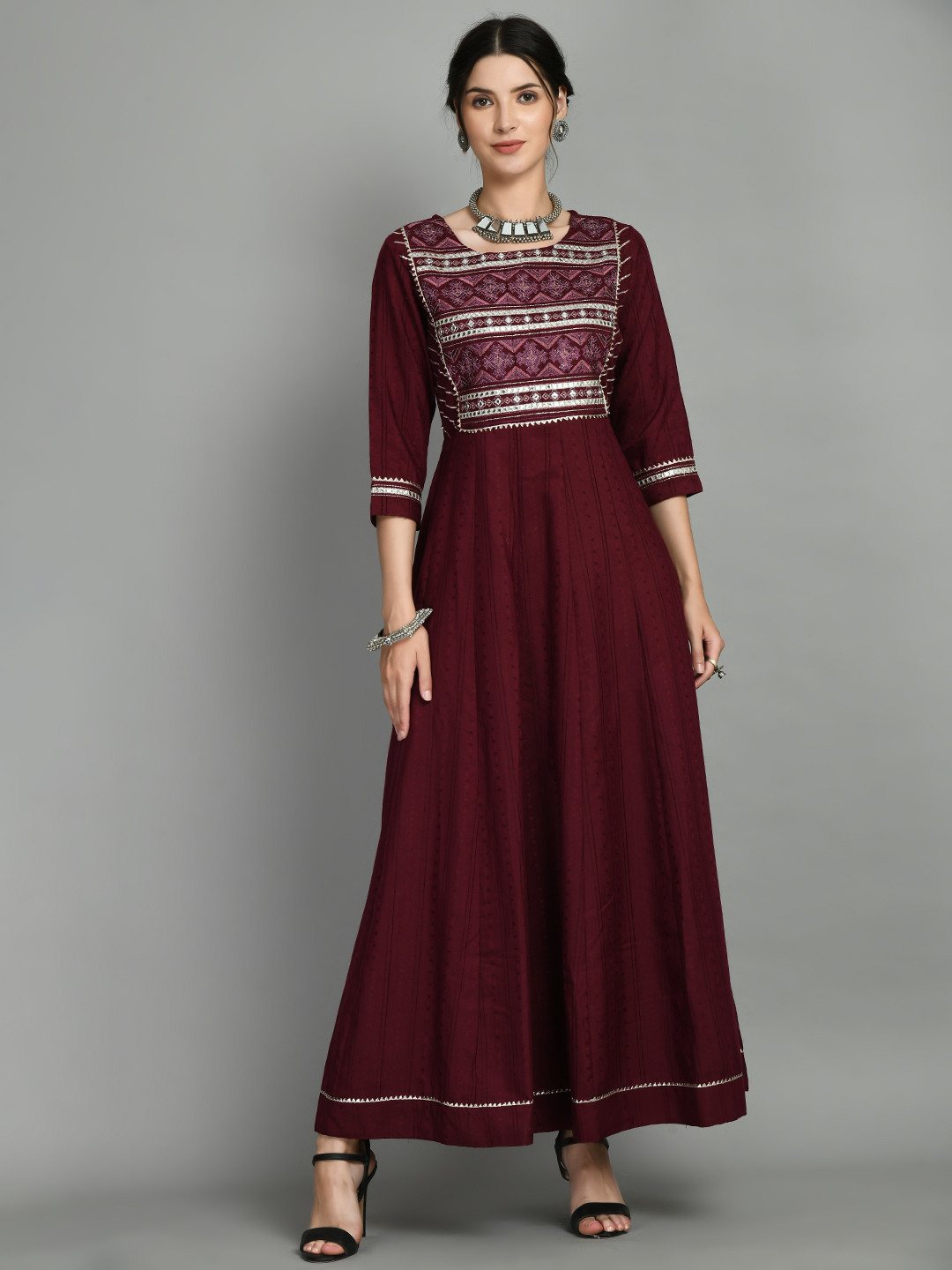 Buy DOISA Embroidered Panalled Anarakali Maxi Dress - Ethnic Dresses ...