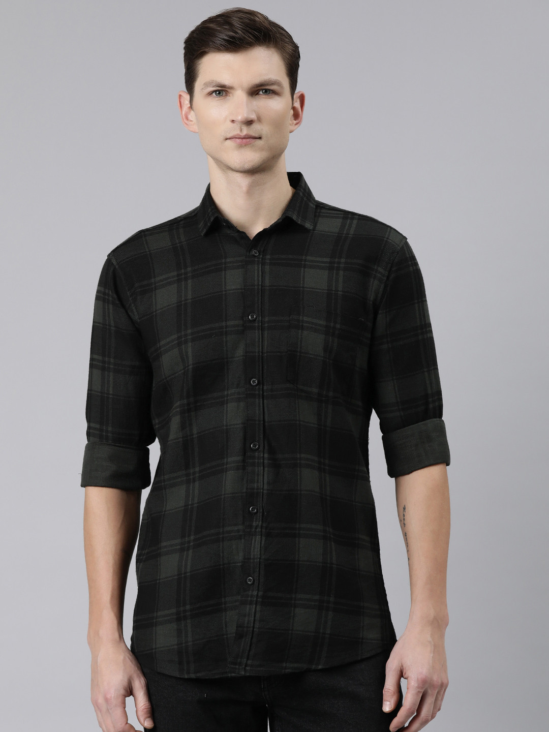 Buy Majestic Man Men Comfort Slim Fit Checked Pure Cotton Casual Shirt ...