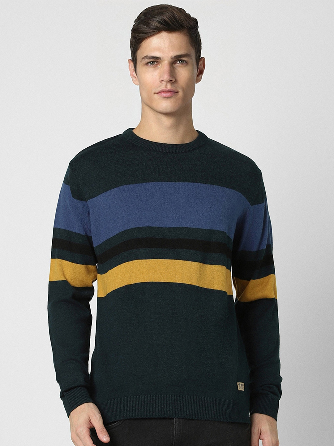 Buy PETER ENGLAND UNIVERSITY Colourblocked Round Neck Pullover ...