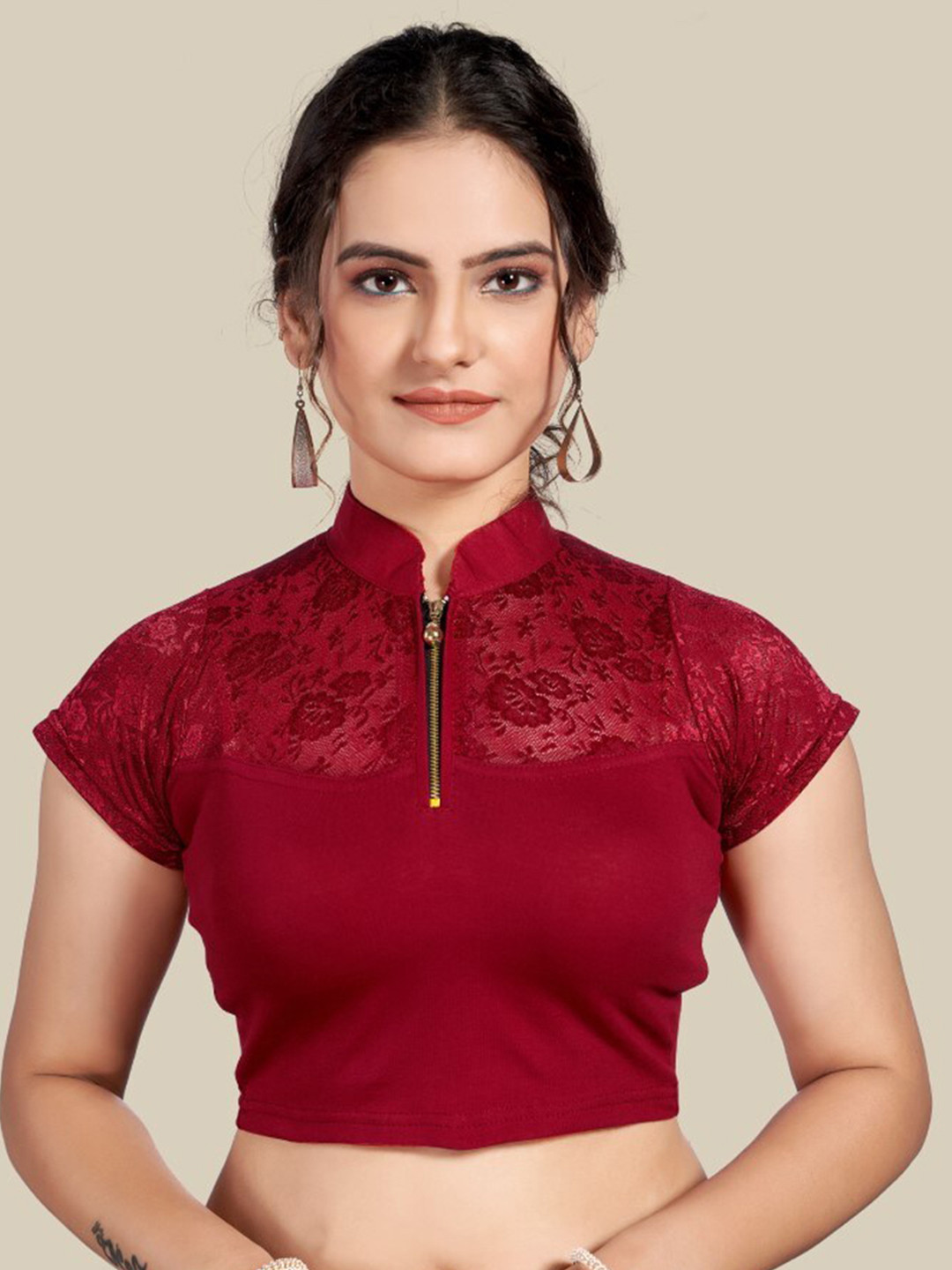 Buy HIMRISE Mandarin Collar Ready To Wear Saree Blouse - Saree Blouse ...
