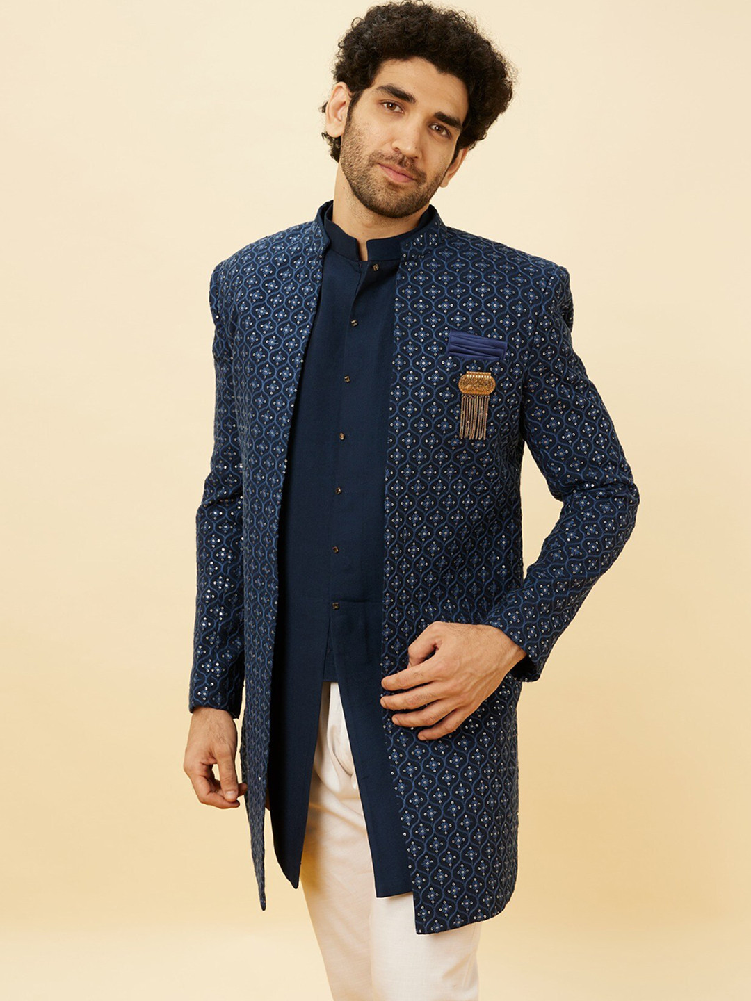 Buy Manyavar Ethnic Motifs Embroidered Sequinned Sherwani Set ...