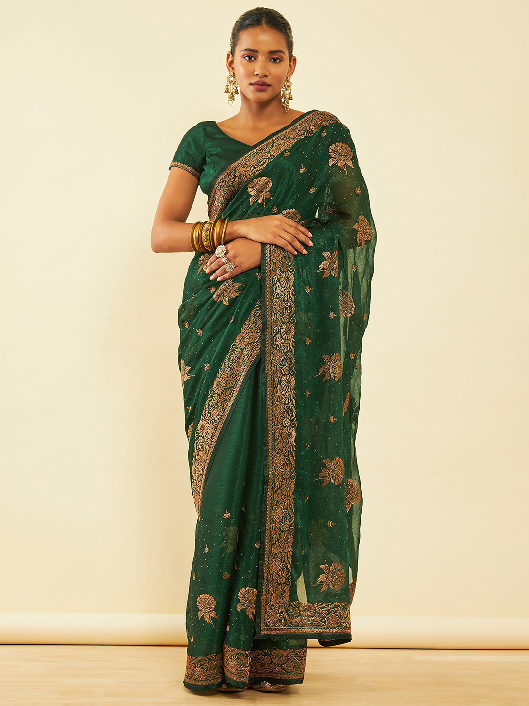Buy Soch Green Zari Pure Chiffon Saree - Sarees for Women 25787092 | Myntra
