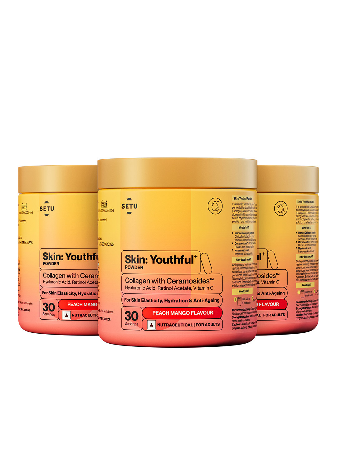 Buy SETU Set Of 3 Skin Youthful Marine Collagen Powder Peach Mango 300g ...