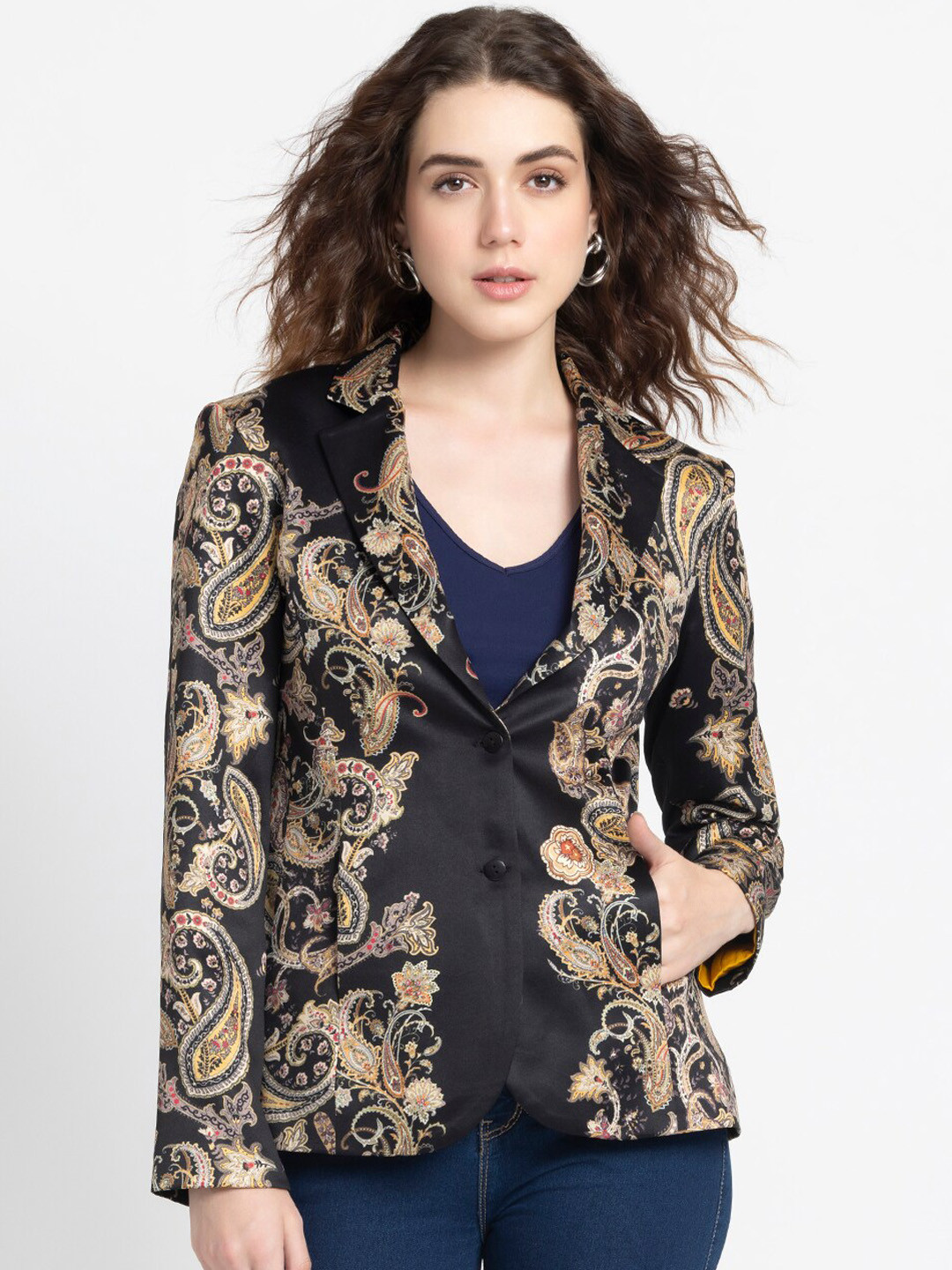 Buy SHAYE Ethnic Motifs Slim Fit Single Breasted Blazer - Blazers for Women 25796034 | Myntra