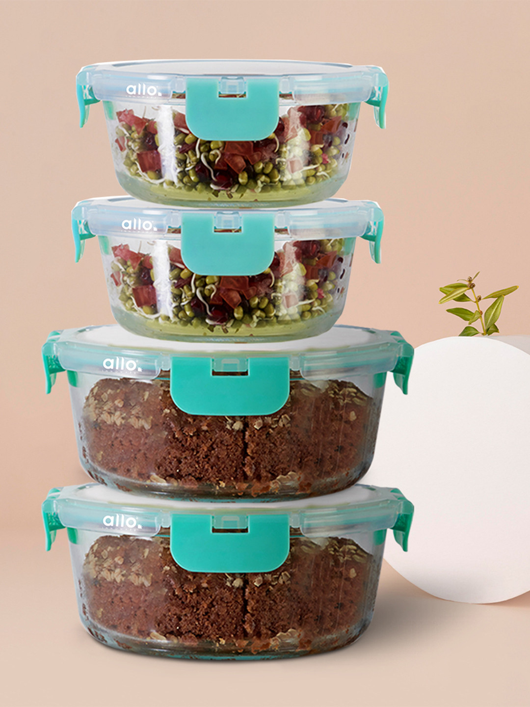 Buy Allo FoodSafe 4pc Microwave Safe Fridge Storage Glass Containers 390ml X 2, 930ml X 2 ...