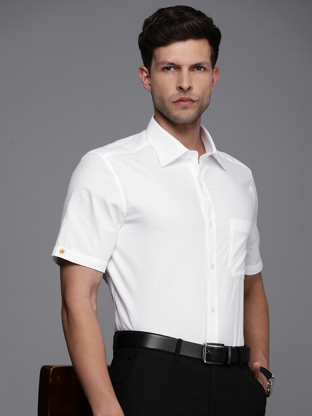 Buy Louis Philippe Self Design Classic Fit Pure Cotton Formal Shirt ...