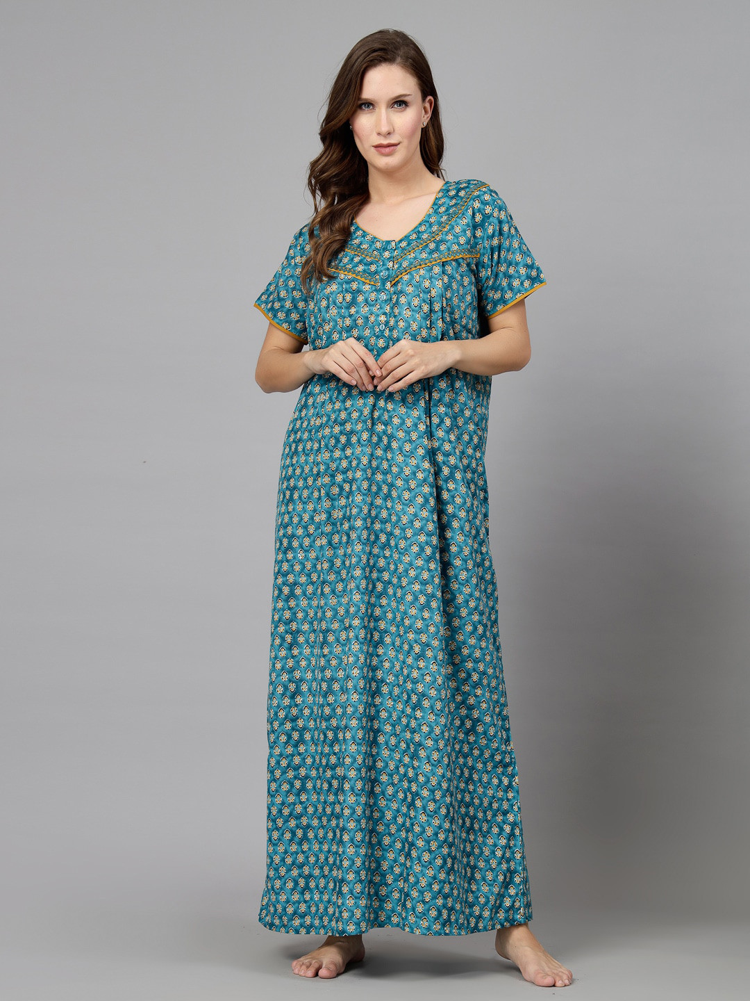 Buy Sweet Dreams Blue Floral Printed Maxi Nightdress - Nightdress for ...