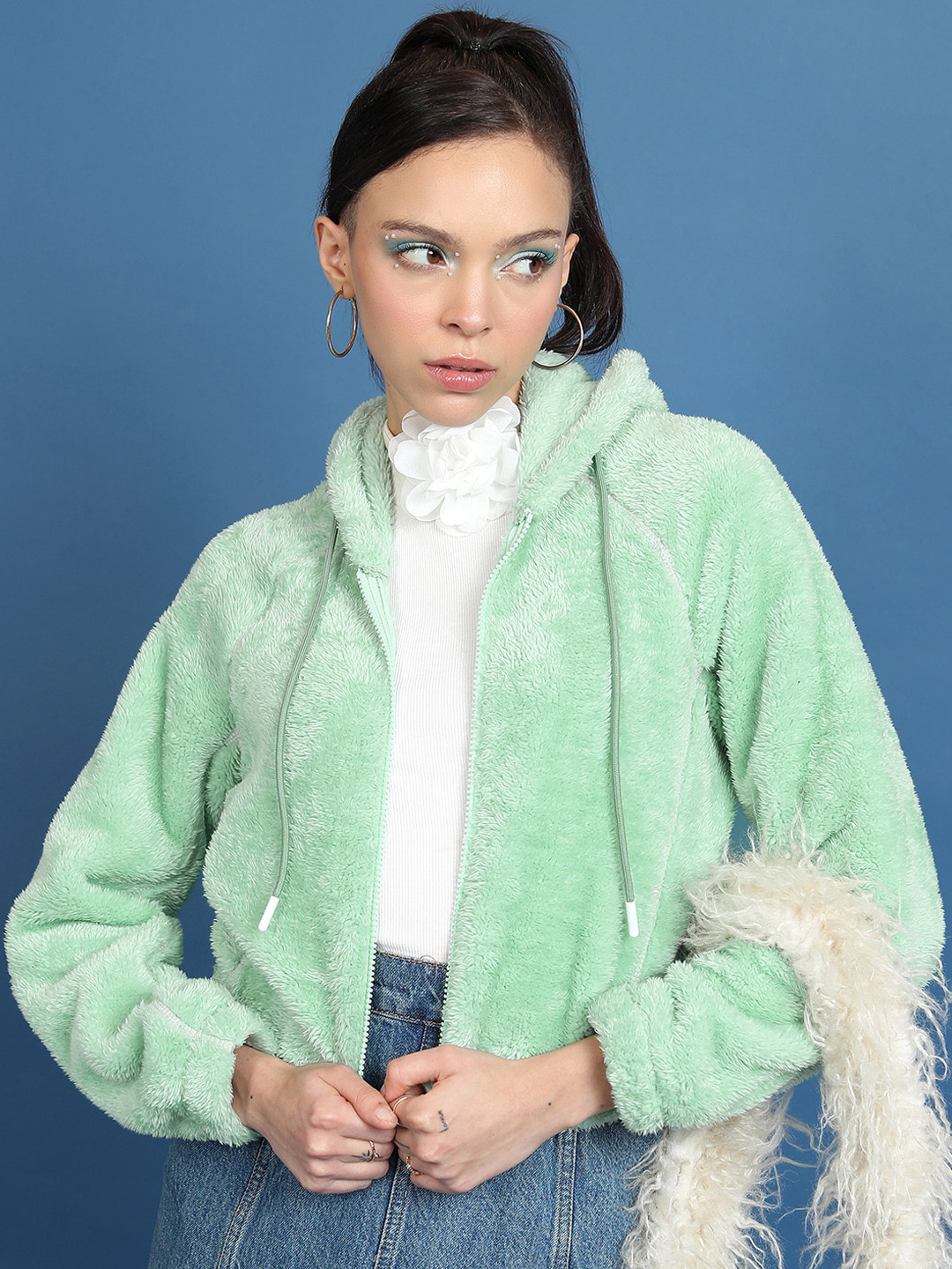 Buy Tokyo Talkies Sea Green Self Design Hooded Open Front Jacket ...