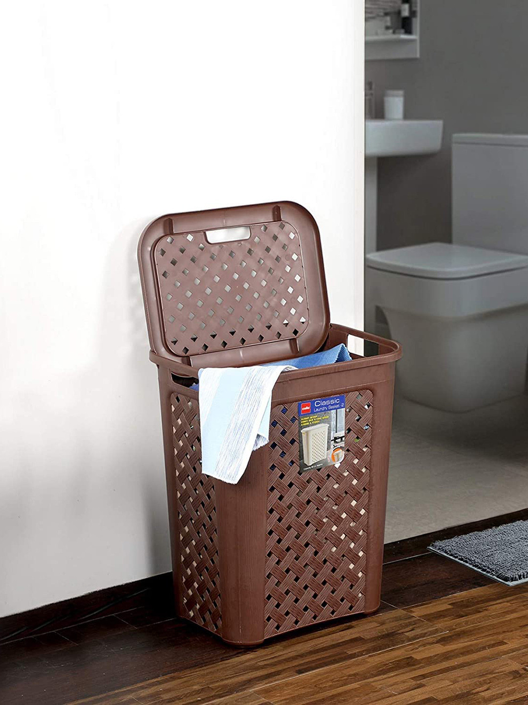 Buy Cello Classic Brown Plastic Laundry Basket 30 L - Laundry Bag for ...