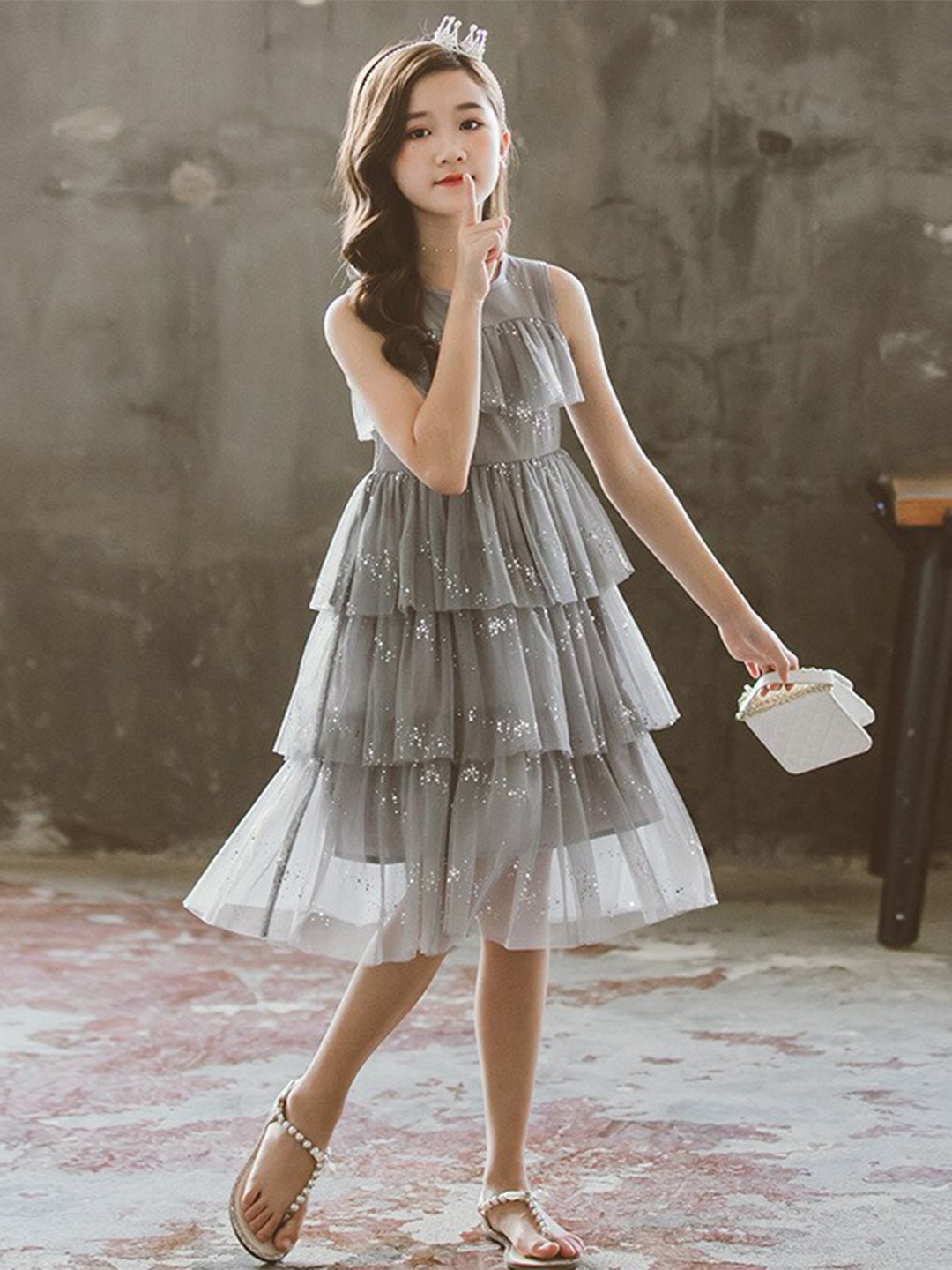 Buy StyleCast Girls Grey Embellished Fit & Flare Party Midi Dress ...