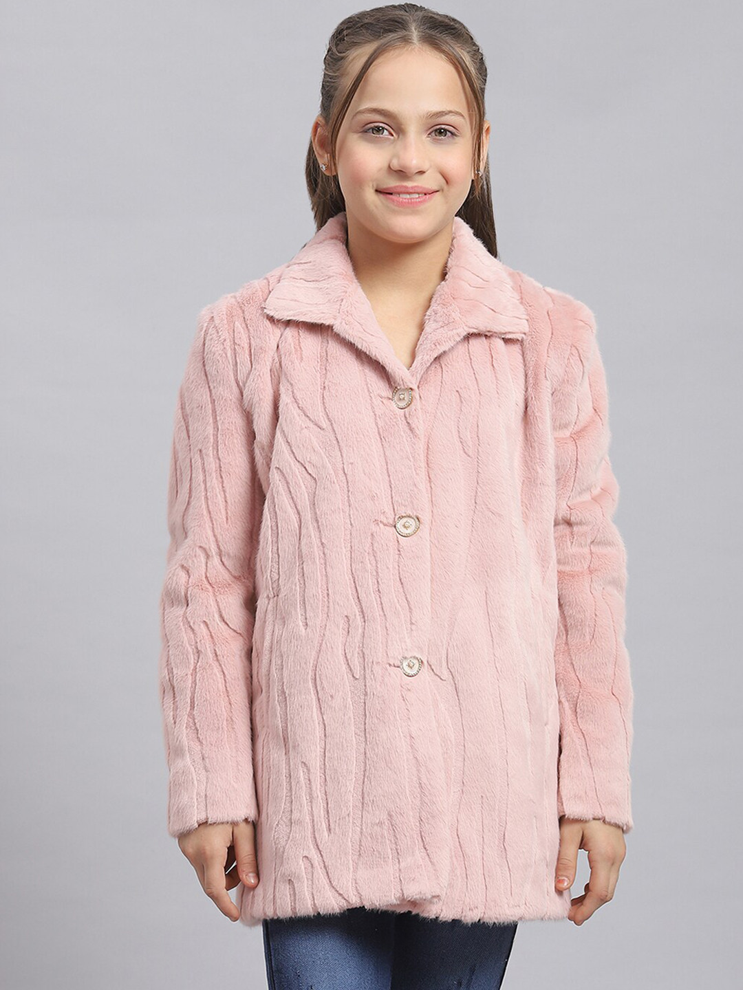 Buy Monte Carlo Girls Self Design Single Breasted Longline Overcoat ...