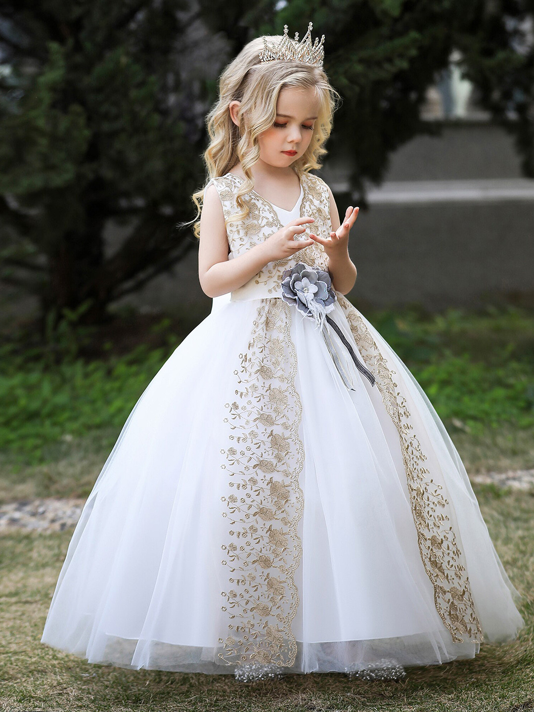 Buy StyleCast Girls Floral Embroidered V Neck Bow Detail Maxi Gown ...
