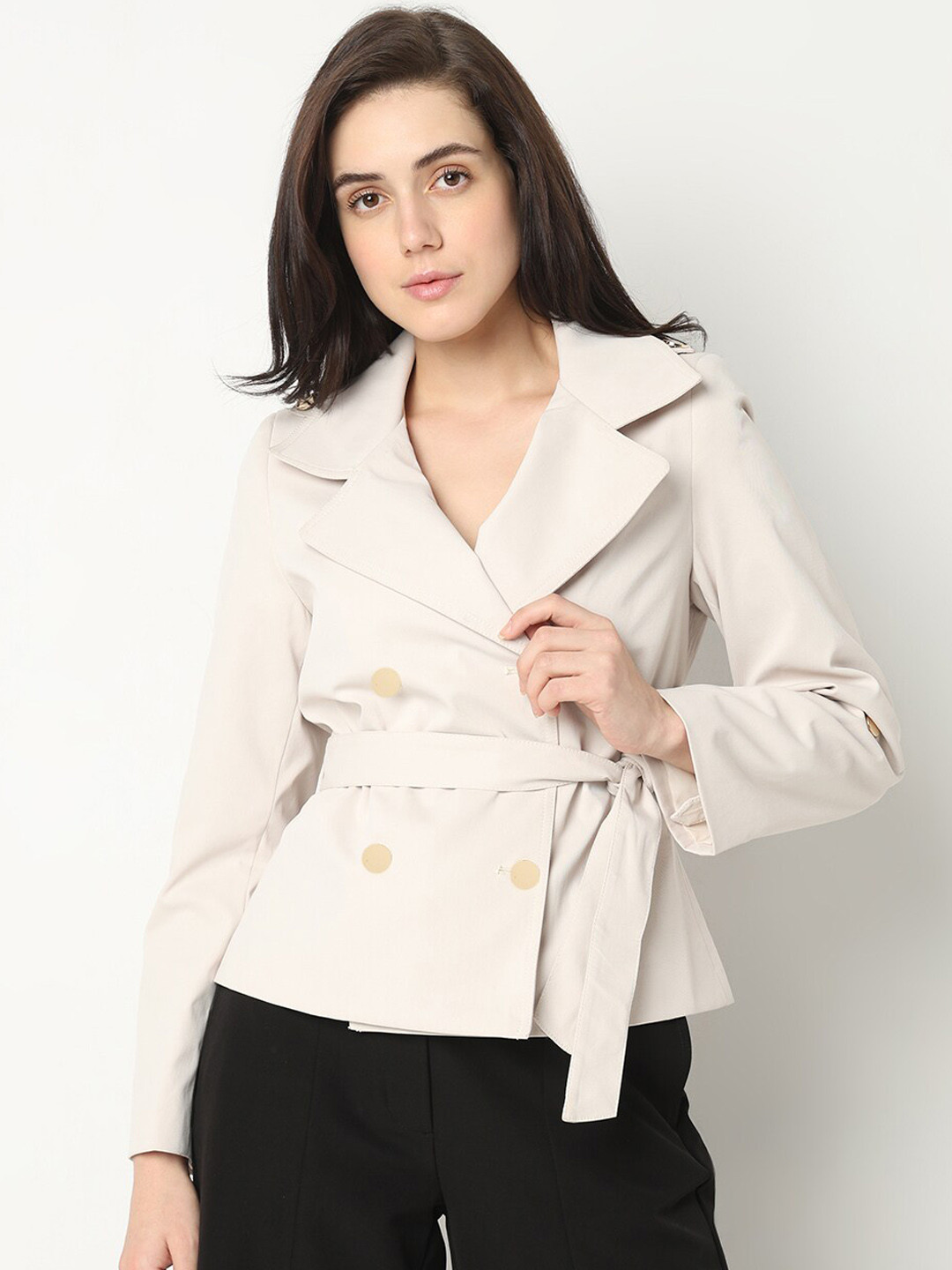 Buy Vero Moda Beige Notched Lapel Collar Tailored Jacket - Jackets for ...