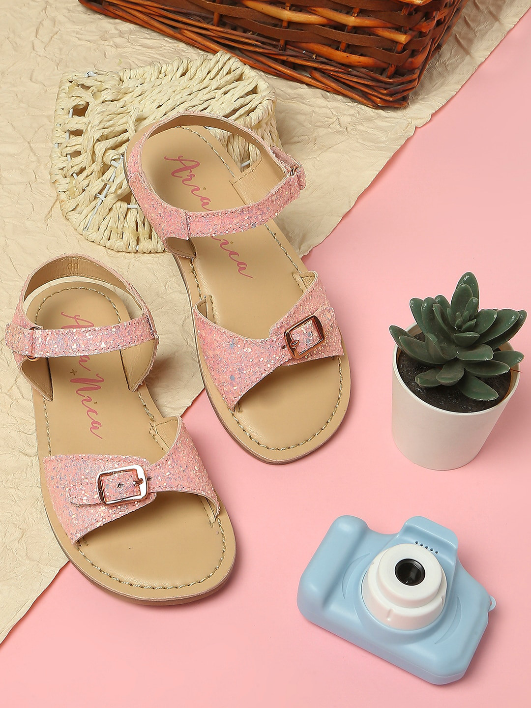 Buy Aria Nica Girls Pink Embellished Open Toe Flats - Flats for Girls ...