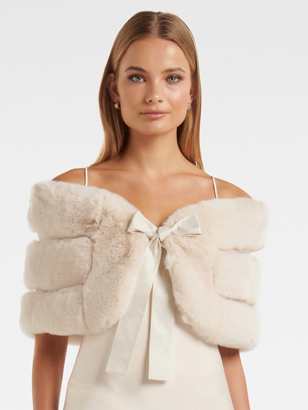 Buy Forever New Bow Detail Off Shoulder Faux Fur Cape Crop Top - Tops ...