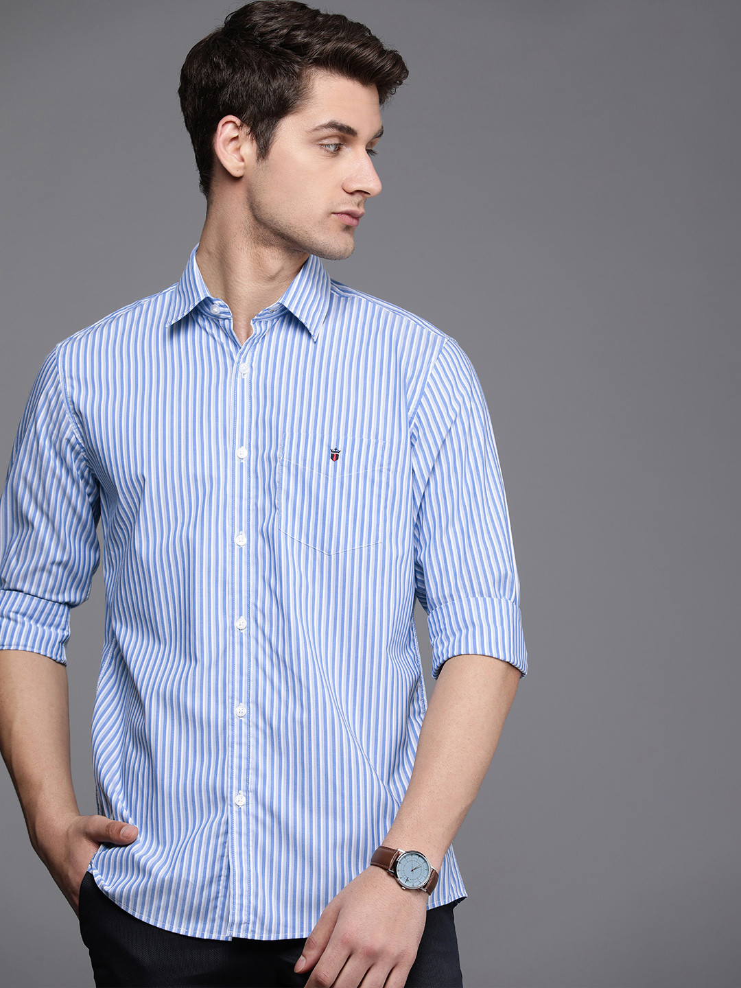 Buy Louis Philippe Sport Pure Cotton Slim Fit Opaque Striped Casual ...