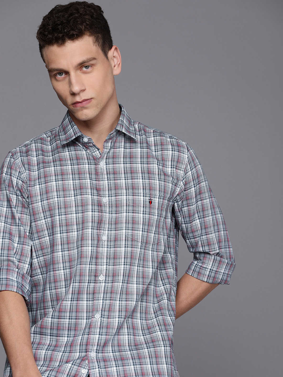 Buy Louis Philippe Sport Pure Cotton Slim Fit Opaque Checked Casual ...