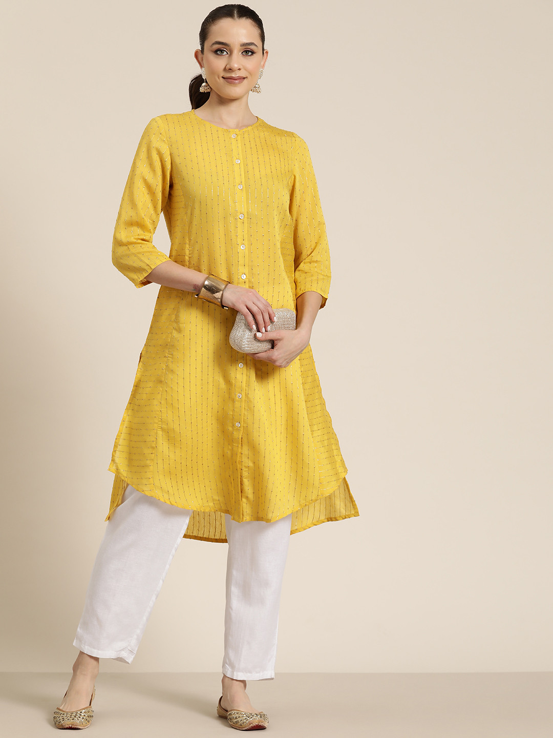 Buy HERE&NOW Broidered Sequinned Dobby Kurta - Kurtas for Women ...