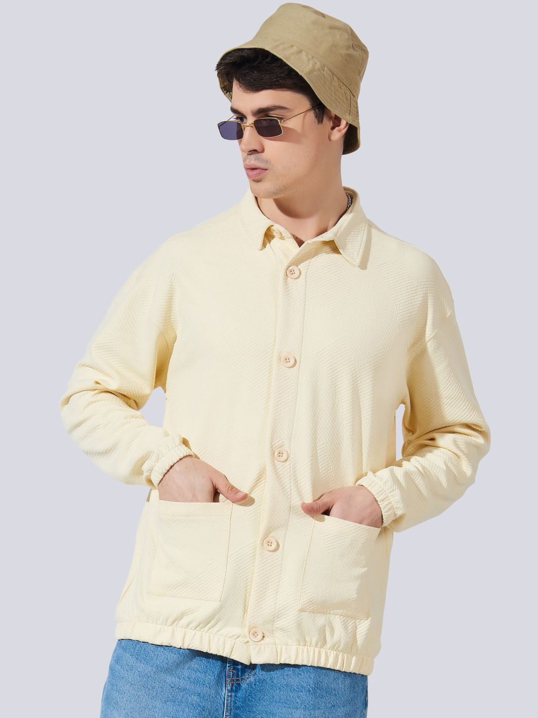 Buy Maniac Textured Spread Collar Regular Fit Casual Fleece Shacket ...