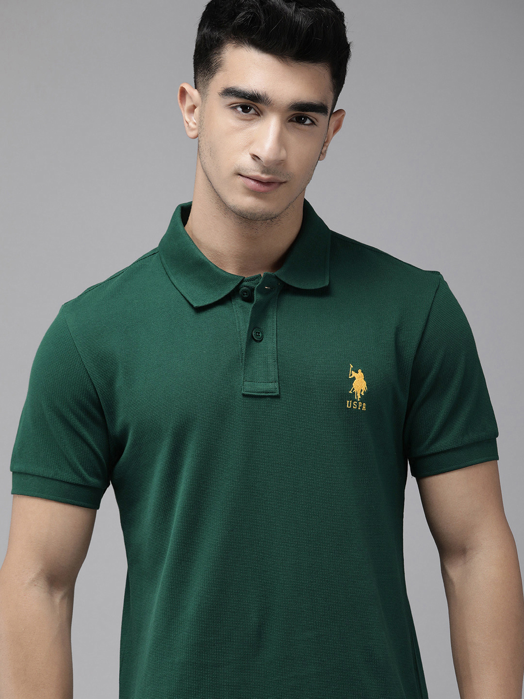 Buy U.S. Polo Assn. Men Polo Collar Pure Cotton Flyknit Slim Fit T ...