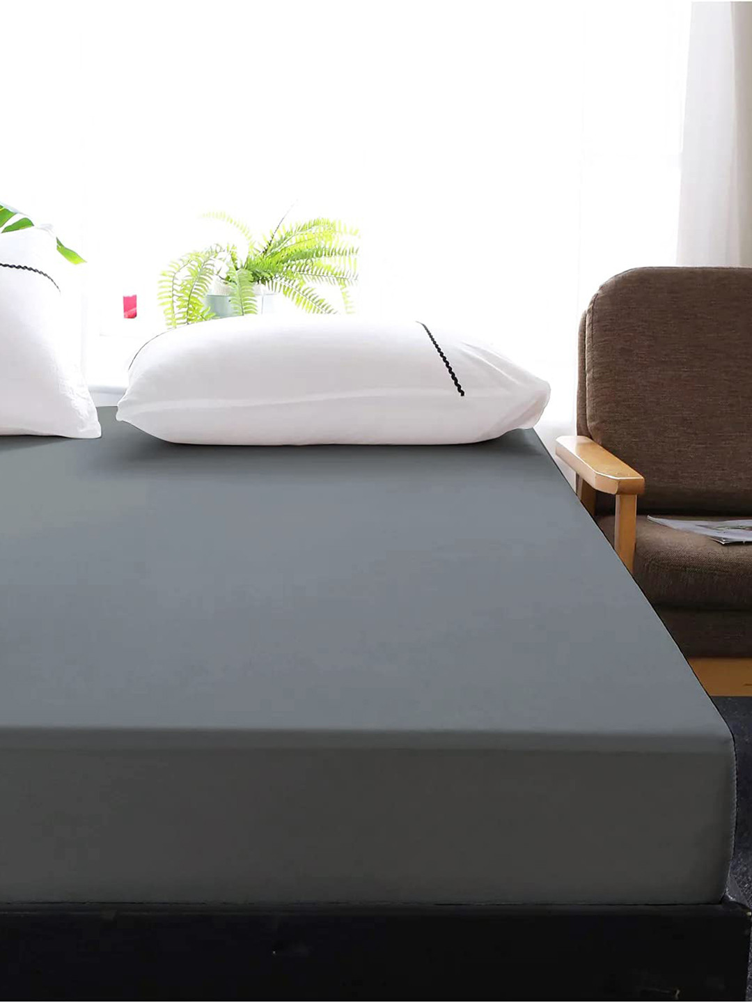 Buy Jinaya's Grey Terry Fitted King Size Waterproof Mattress Protector - Mattress Protector for ...