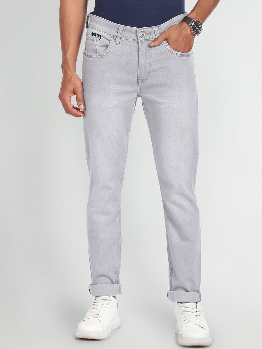 Buy AD By Arvind Men Mid Rise Slim Fit Clean Look Heavy Fade ...