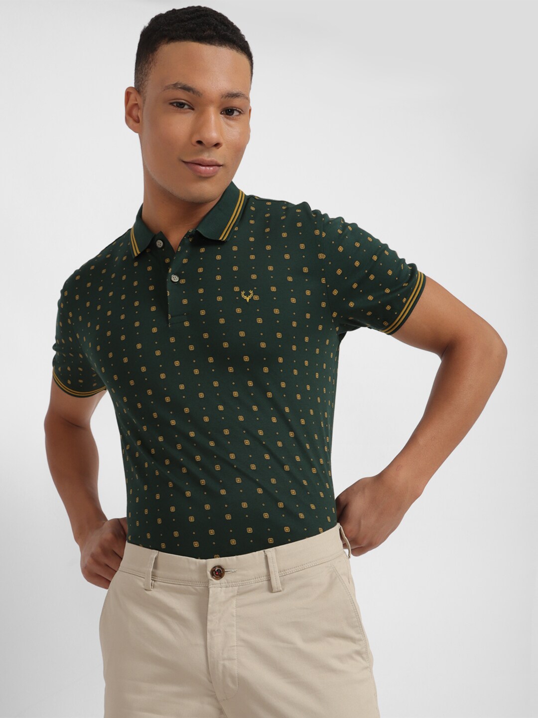 Buy Allen Solly Ethnic Motifs Printed Polo Collar Pure Cotton T Shirt