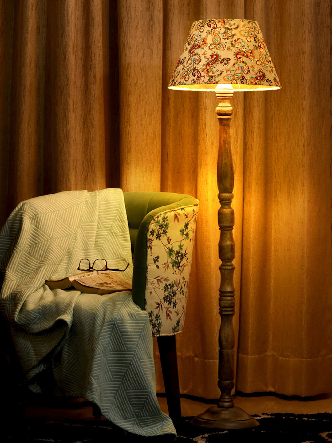 Buy Green Girgit Brown Printed Walnut Ring Frustum Shape Taper Red Lamp ...