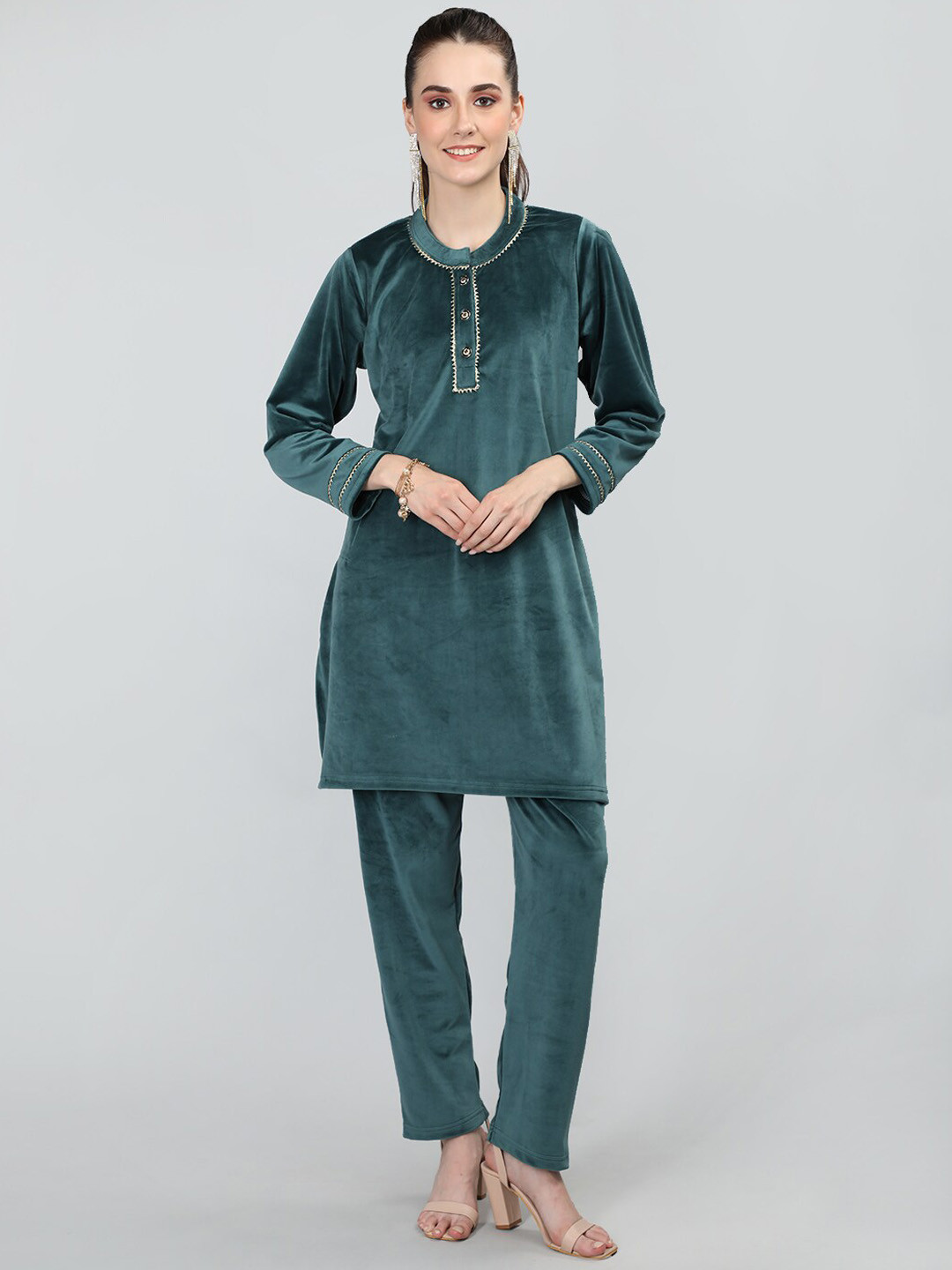 Buy Duchess Mandarin Collar Velvet Night Suit - Night Suits for Women ...