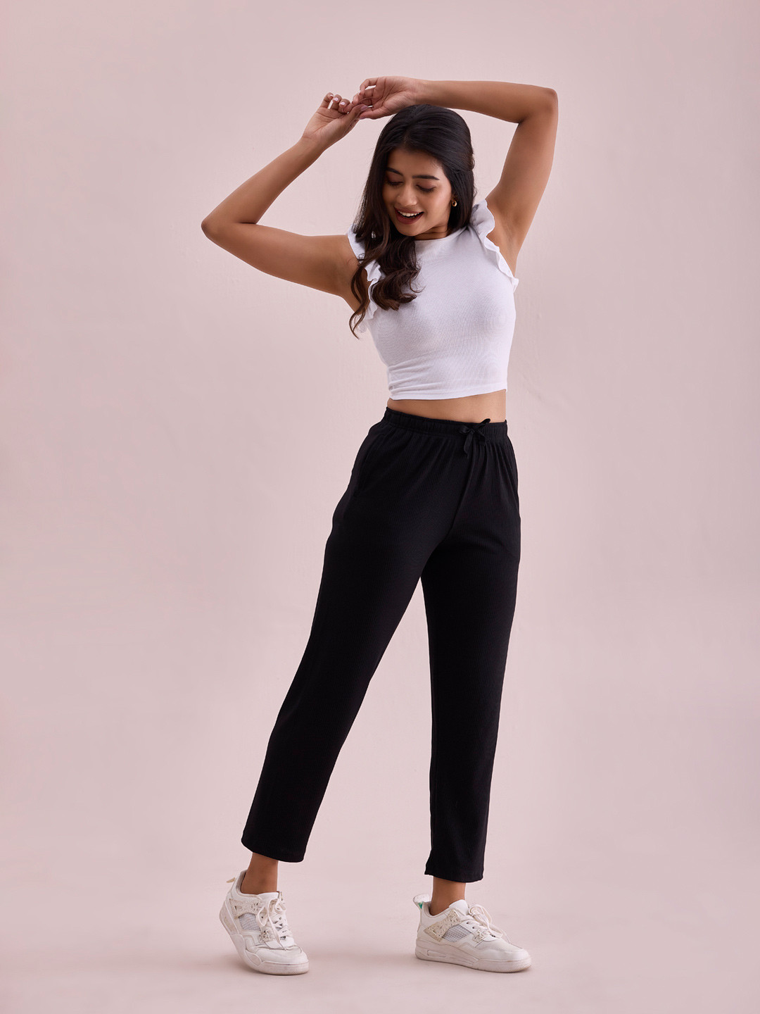 Buy Go Colors Women Mid Rise Relaxed Loose Fit Trousers - Trousers for ...