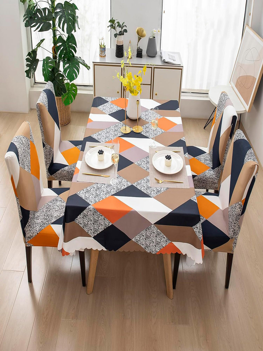 Buy HOUSE OF QUIRK Grey & Black Printed Waterproof 4 Seater Table ...