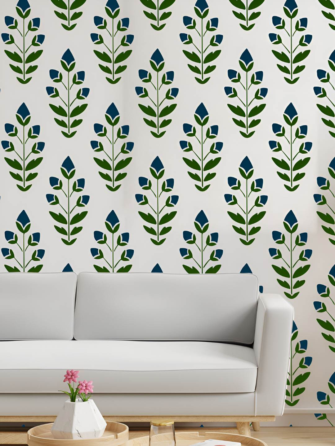Buy KAYRA DECOR Green & Blue Countryside Blooms Design Self Wall ...