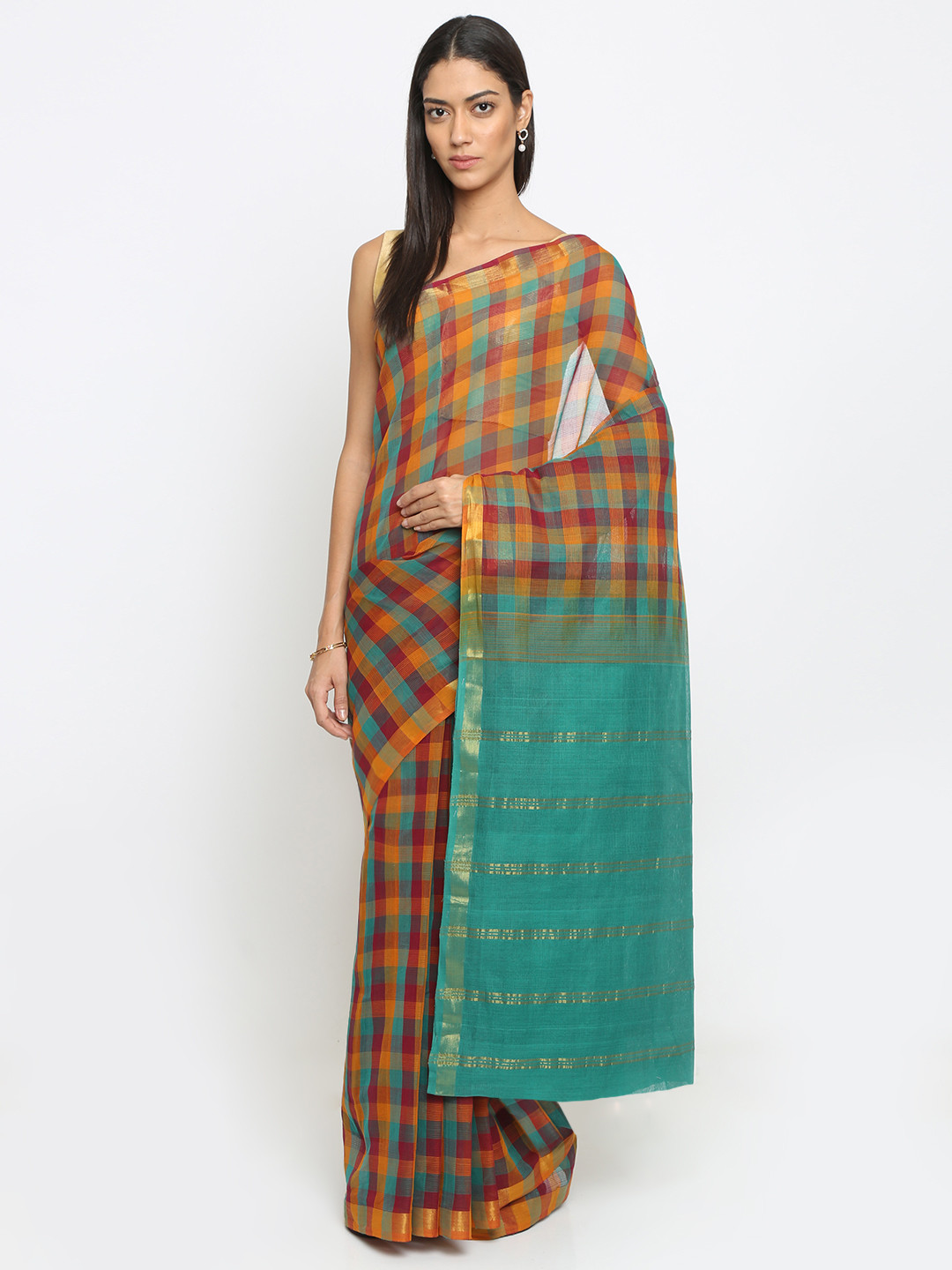 Buy The Chennai Silks Multicoloured Checked Pure Cotton Saree - Sarees ...
