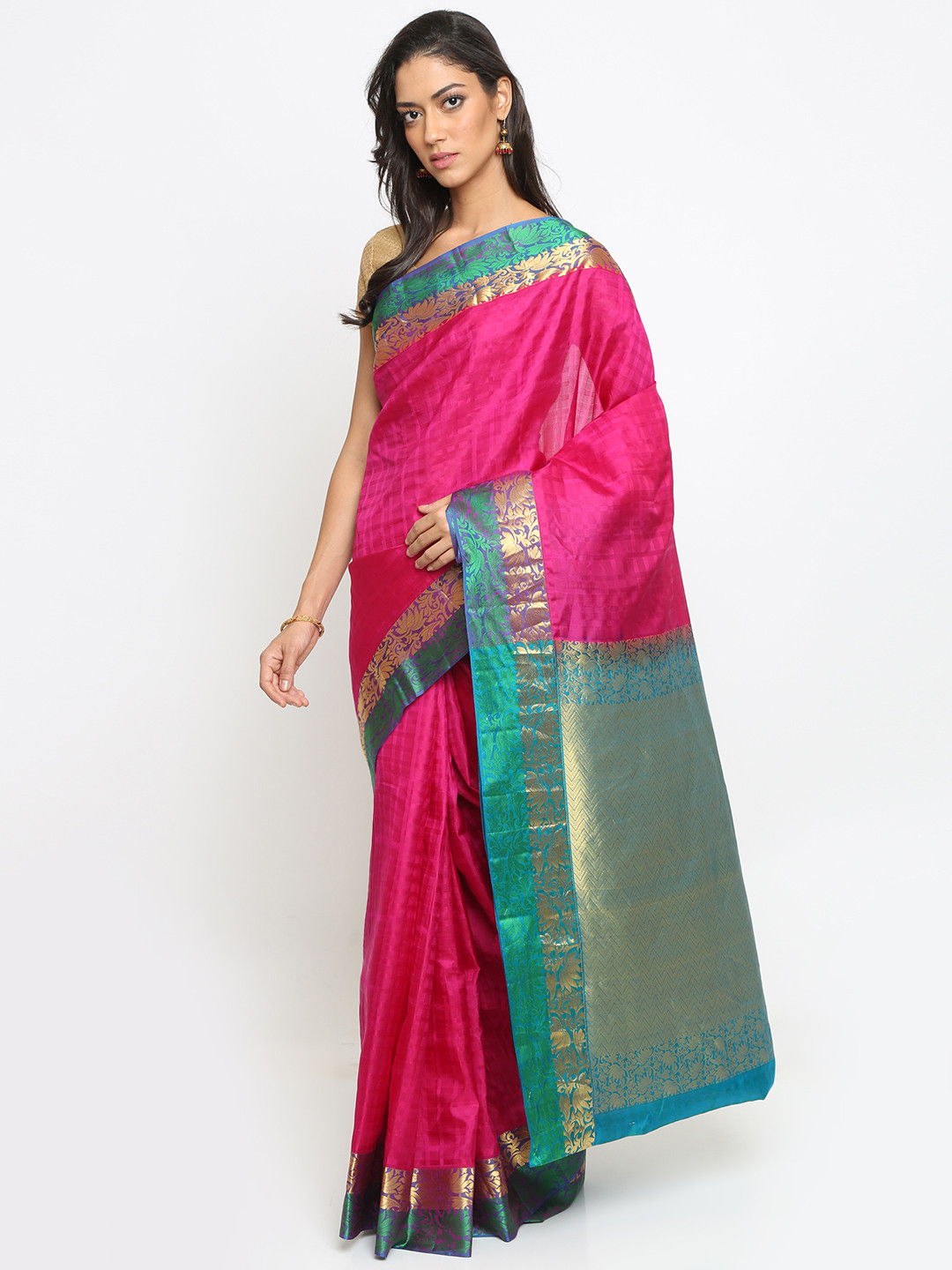 Buy The Chennai Silks Pink Checked Pure Silk Saree - Sarees for Women ...