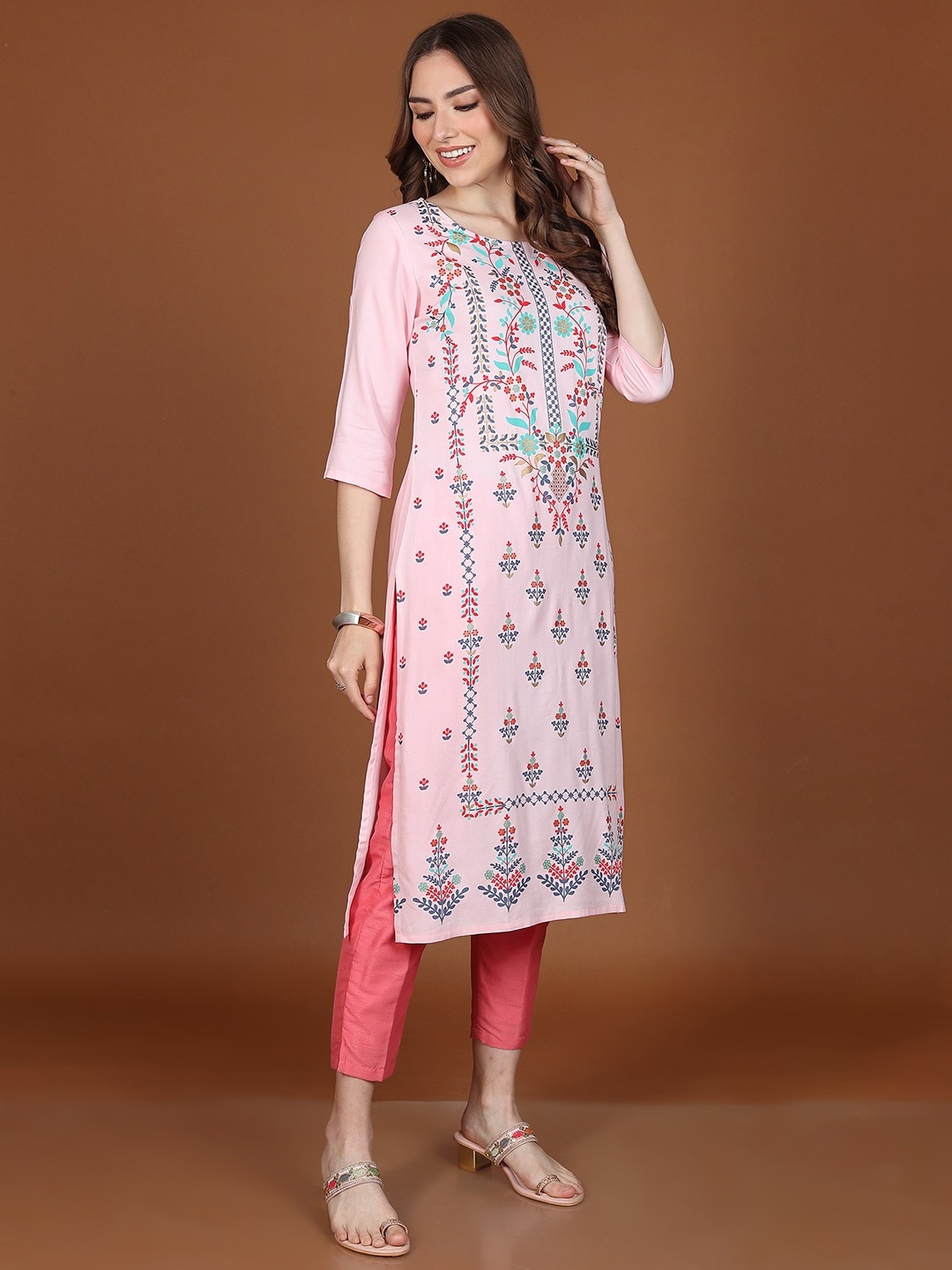 Buy Vishudh Pink Ethnic Motifs Printed Straight Kurta Kurtas For