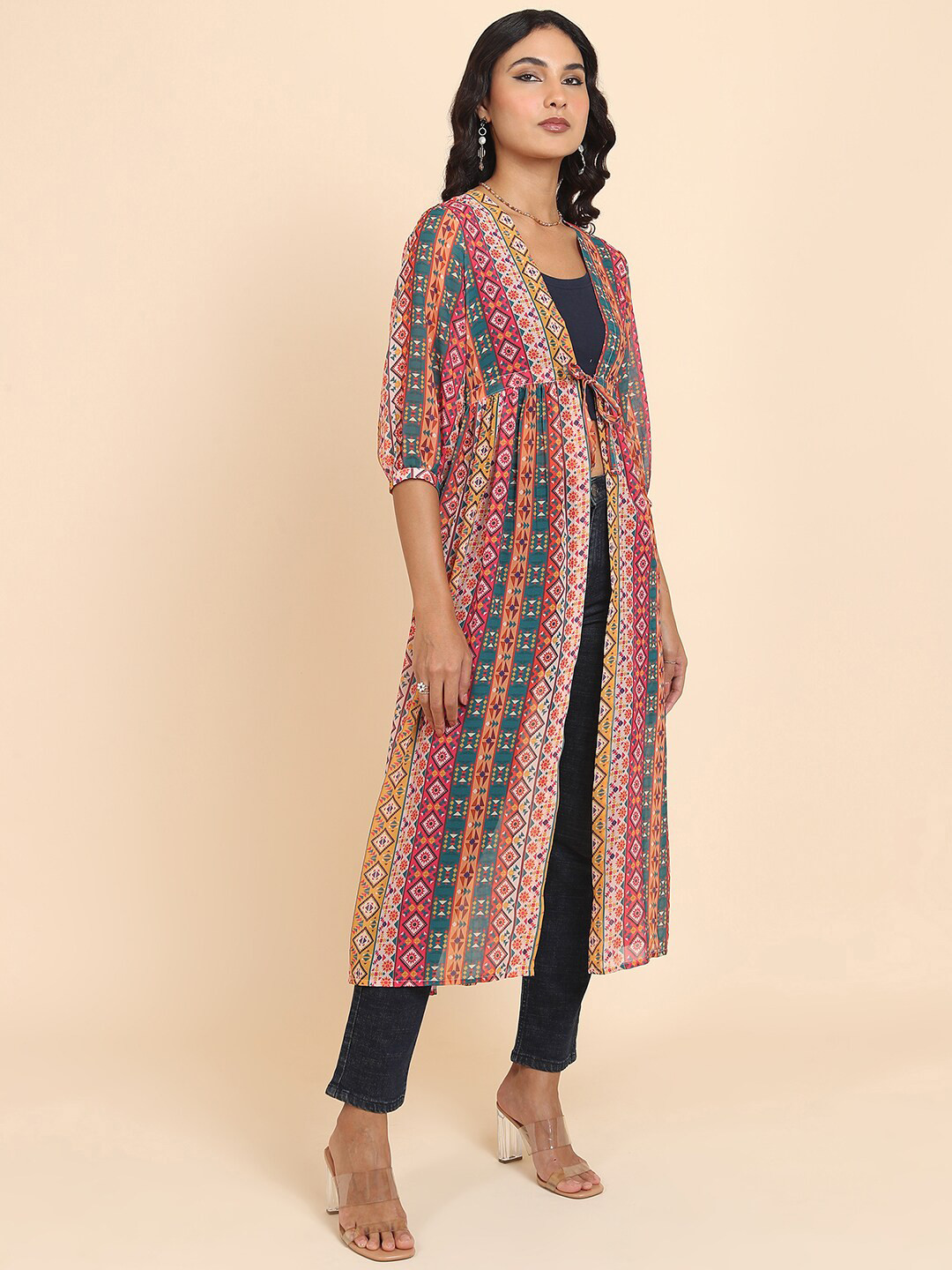 Buy Tokyo Talkies Ethnic Motifs Printed Longline Open Front Shrug ...